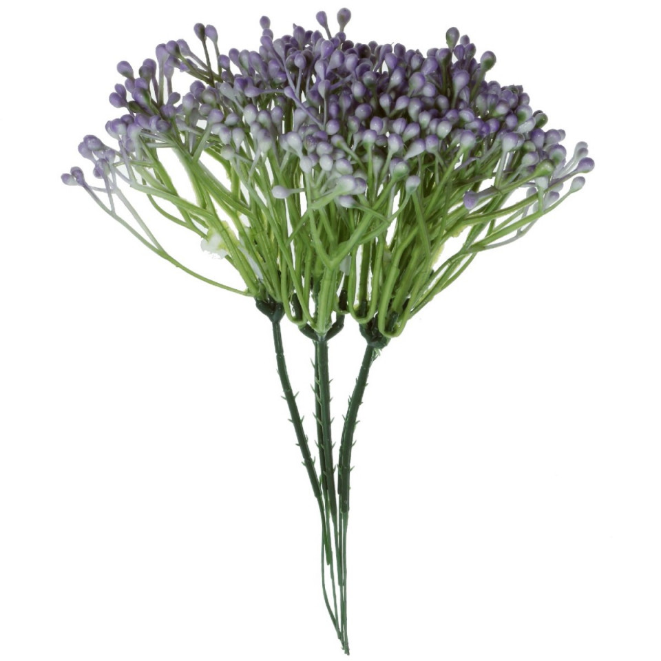 Floare plastic bobite mov/alb 3mm 5 ramificatii 21cm 5/set