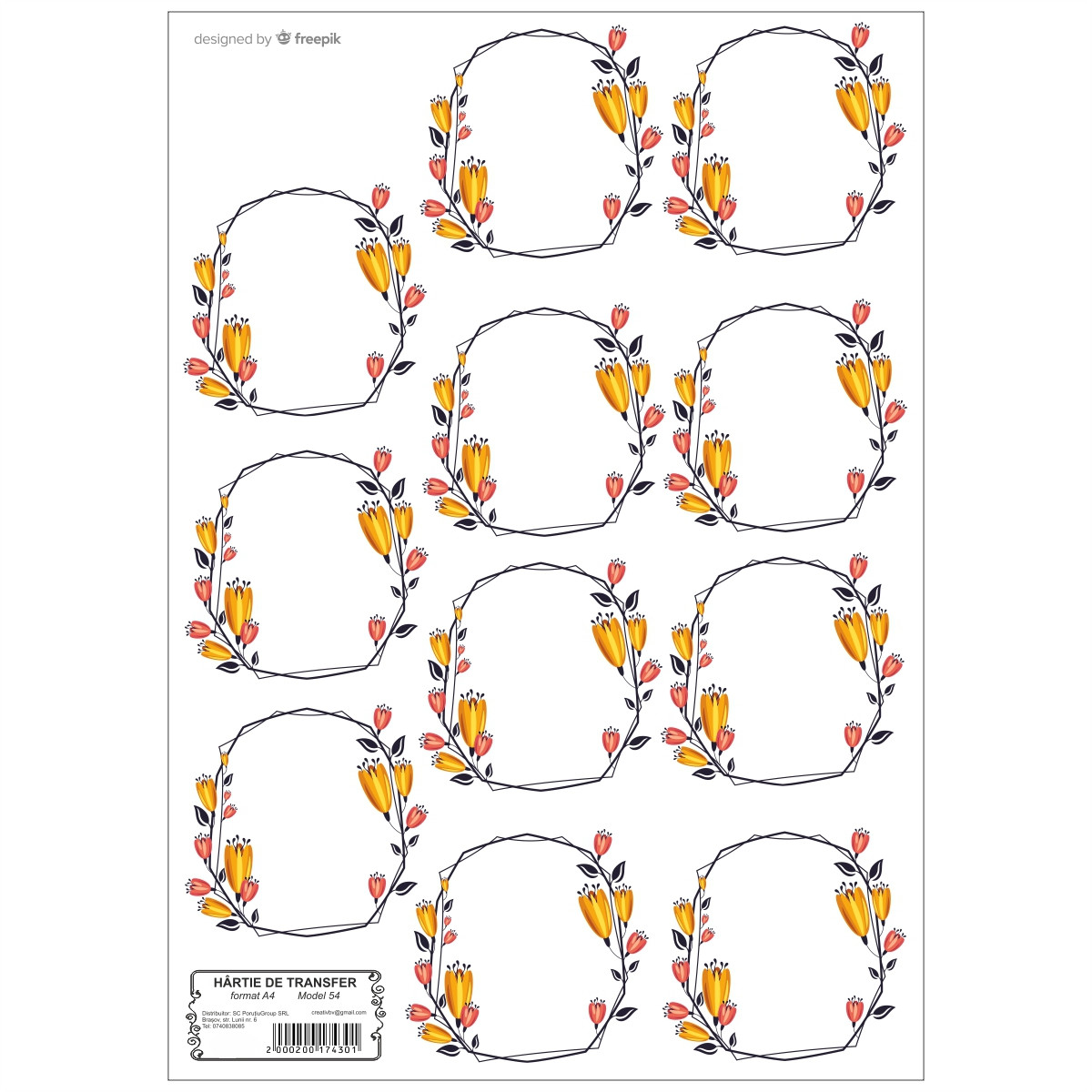Hartie de transfer model-54, Coronite flori A4