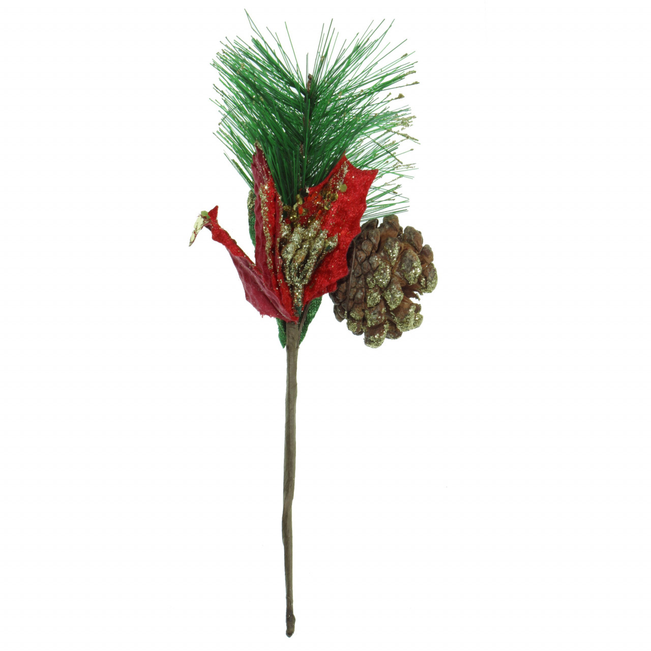 Crenguta pin/craciunita si con cu sclipici auriu 22cm