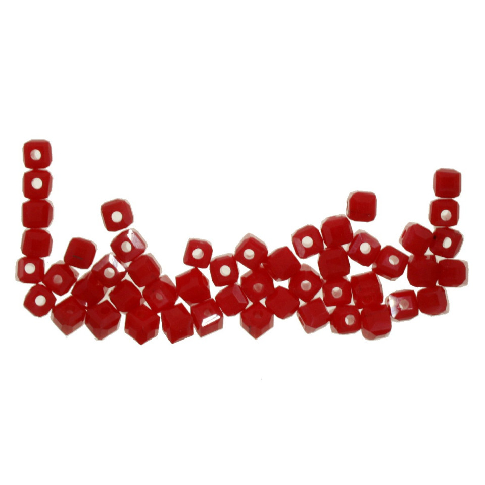 Margele sticla fatetata cub rosu lucios 4mm 12g