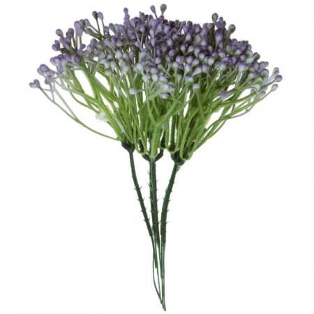 Floare plastic bobite mov/alb 3mm 5 ramificatii 21cm 5/set