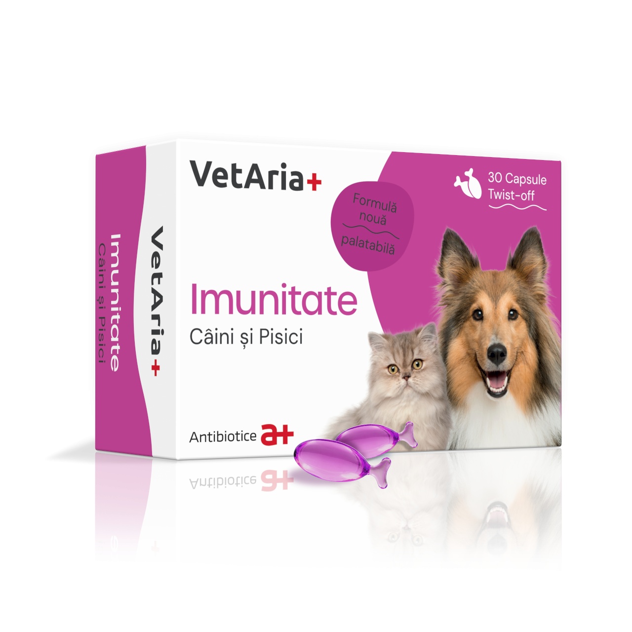 VetAria+ Imunitate Câini și pisici, 30 capsule twist off, palatabile ...