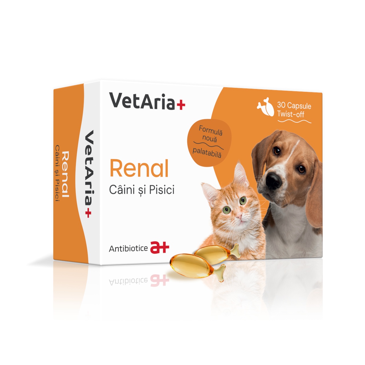 VetAria+ Renal Câini și pisici, 30 capsule twist off, palatabile, cu ...