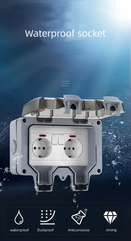 Priza dubla exterior, Model Standard European, 250V/16A, IP66 ...