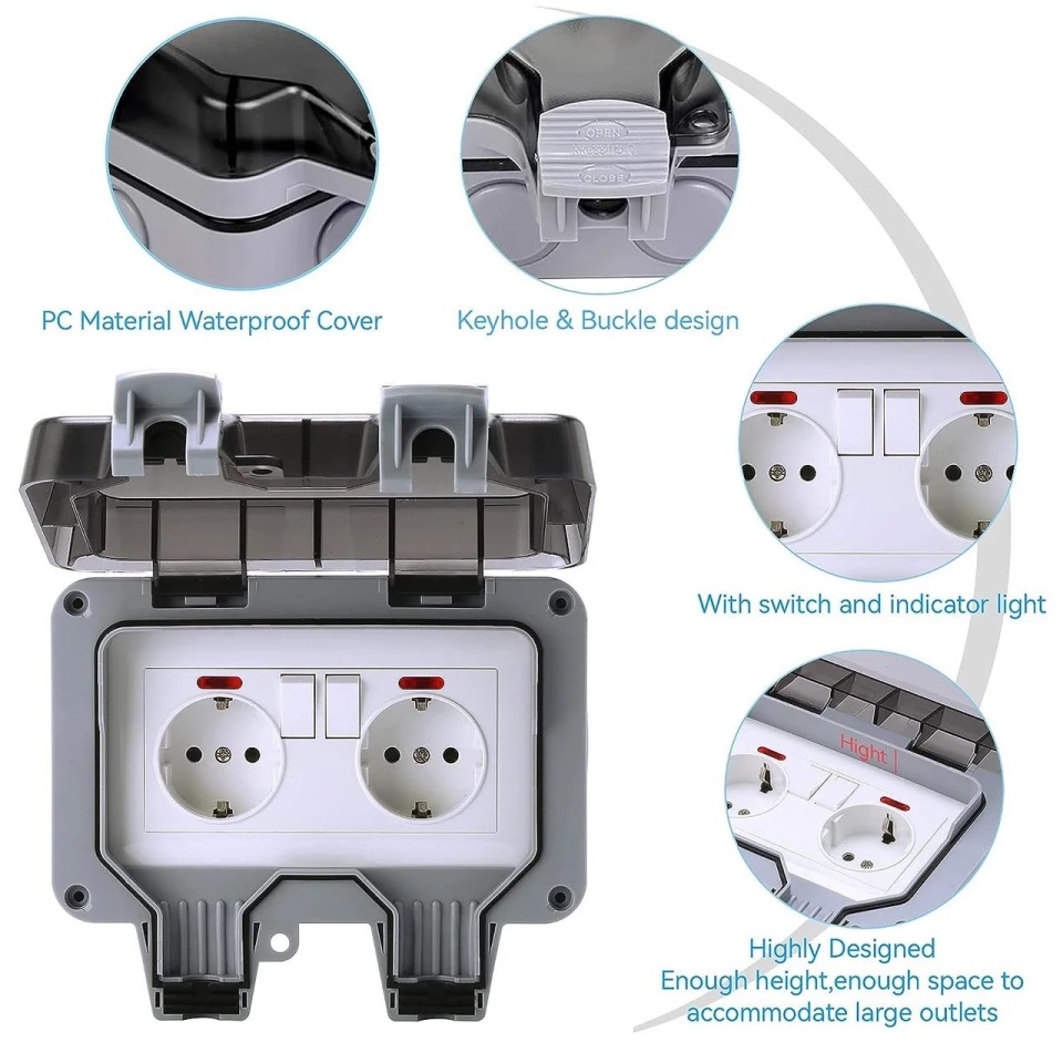 Priza dubla exterior, Model Standard European, 250V/16A, IP66 ...