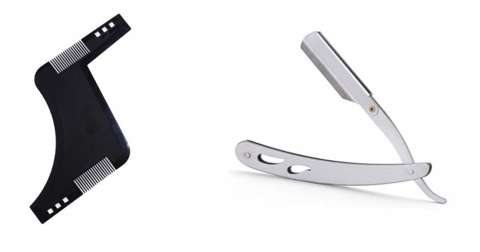 Set profesional pieptene / sablon contur barba & mustata + Brici ...