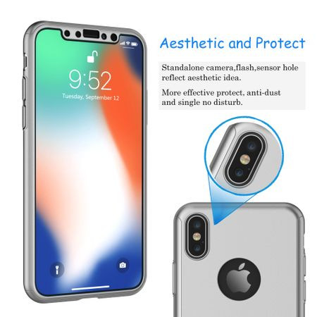 Husa Apple iPhone X, FullBody Elegance Luxury Argintiu, acoperire ...