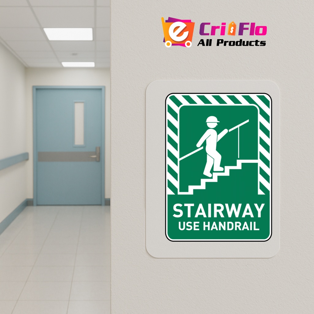⚠️ INDICATOARE 🛑 Indicator Stairway Use Handrail Sign, Sticker autocolant ️