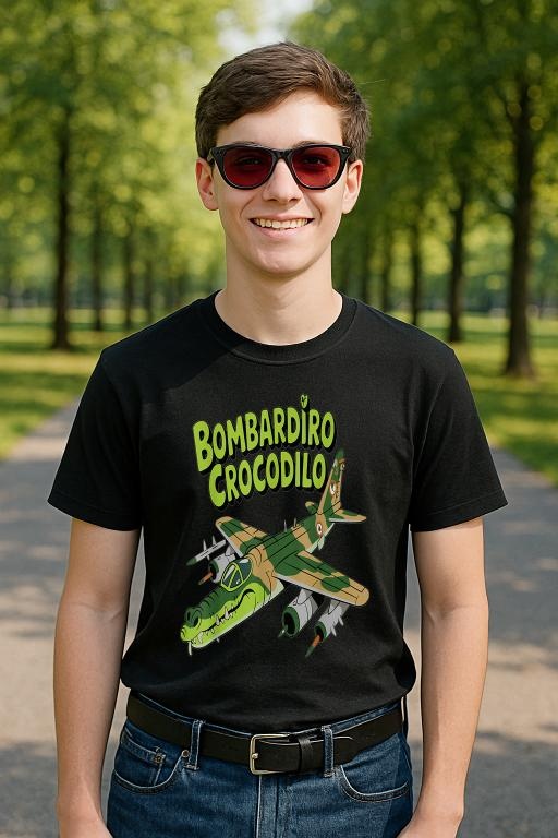 Tricou Barbat Tralalero Tralala cu personajul Bombadiro Crocodilo Meme ...