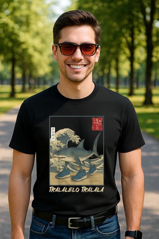 Tricou Barbat Tralalero Tralala cu personajul Italian Brainrot Japanese
