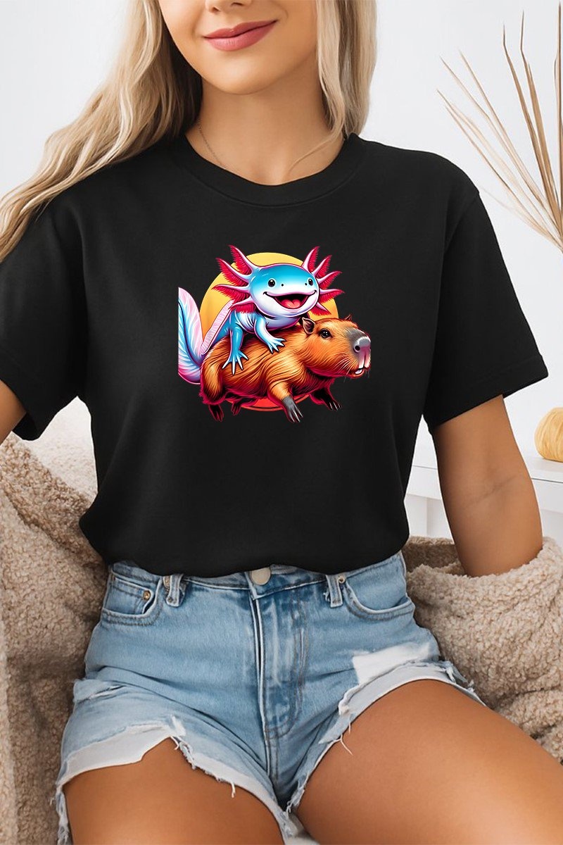 Tricou dama CapyBara - Axolotl pe capybara