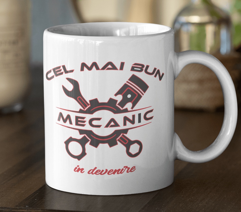 Cana alba personalizata cu mesajul - Cel mai bun Mecanic - Cadou