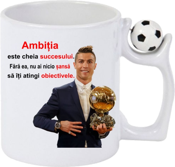 Cana Antistres Personalizată cu jucatorul Cristiano Ronaldo - Citat Ambitie