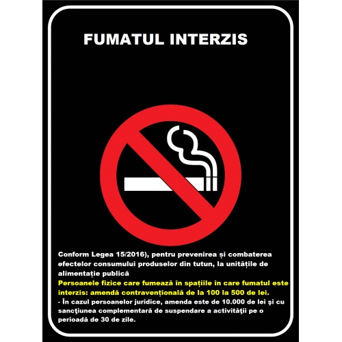 ⚠️ INDICATOARE 🛑 Indicator Fumatul interzis conform legii 15, Sticker ...
