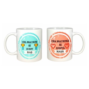 Set cadou 2 cani personalizate pentru cei mai buni Nasi!