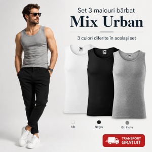 Set 3 Maiouri Bărbat Mix Urban Alb Negru Gri Închis, Maieu Sport 100% ...