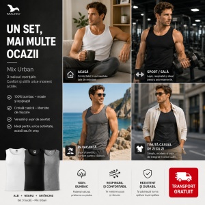 Set 3 Maiouri Bărbat Mix Urban Alb Negru Gri Închis, Maieu Sport 100% ...
