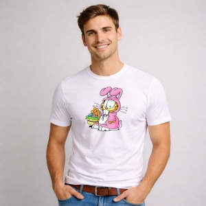 Tricou Paste Garfield Iepuras Paste Cos Oua Colorate, din bumbac 100%