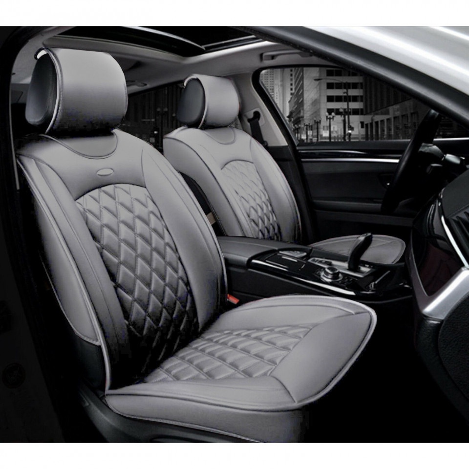 Set 2 huse scaune auto pentru fata, piele ecologica, gri - Ced Auto Trade