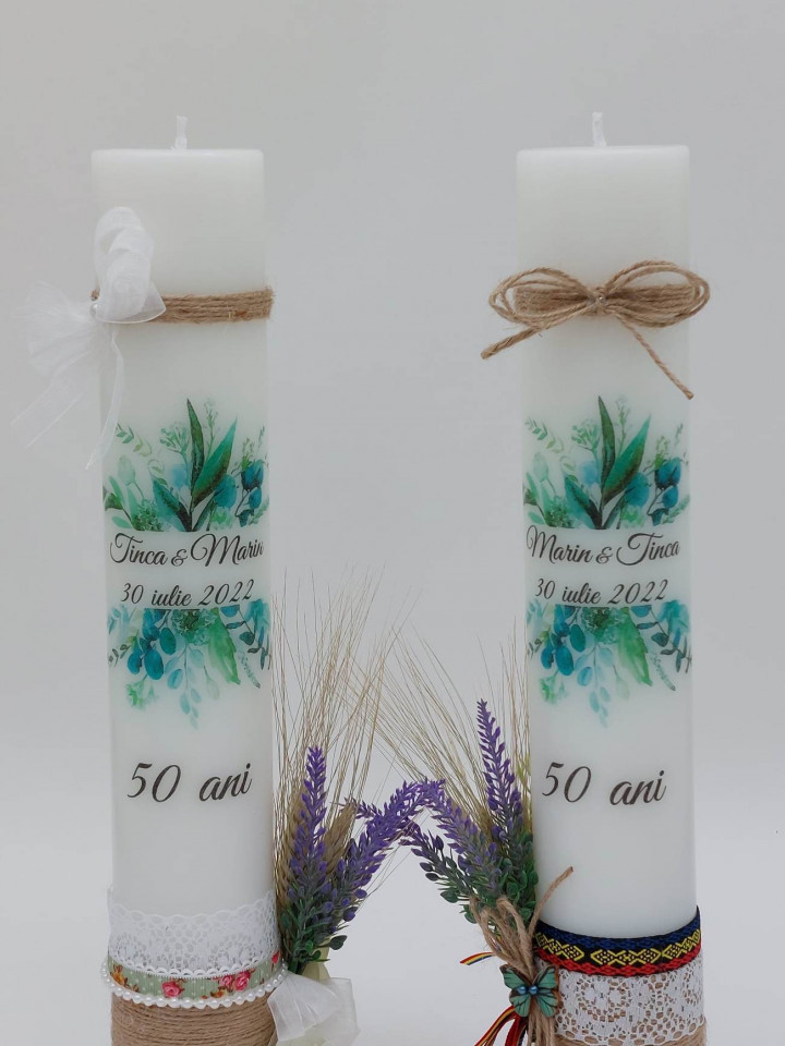 Set Buchet Mireasa Si 2 Lumanari Nunta De Aur Cu Tematica Traditionala