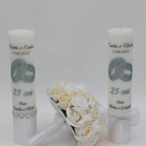 Set Nunta De Argint (Buchet Mireasa+2 Lumanari Personalizate)