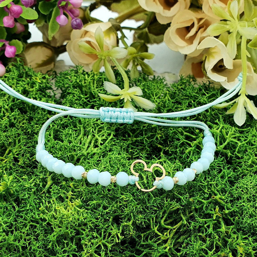 Bratara snur si silueta soricel desene animate din aur 14k + bile