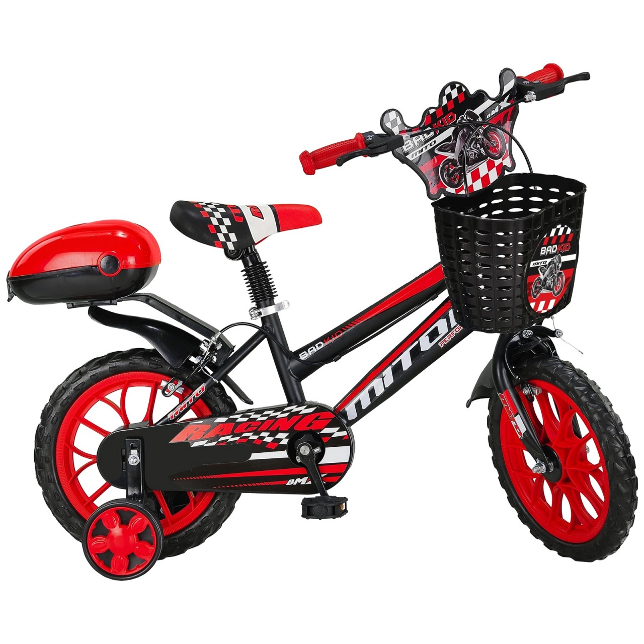 Bicicleta copii MITO BadKid, roti 15", negru/rosu, 4-6 ani