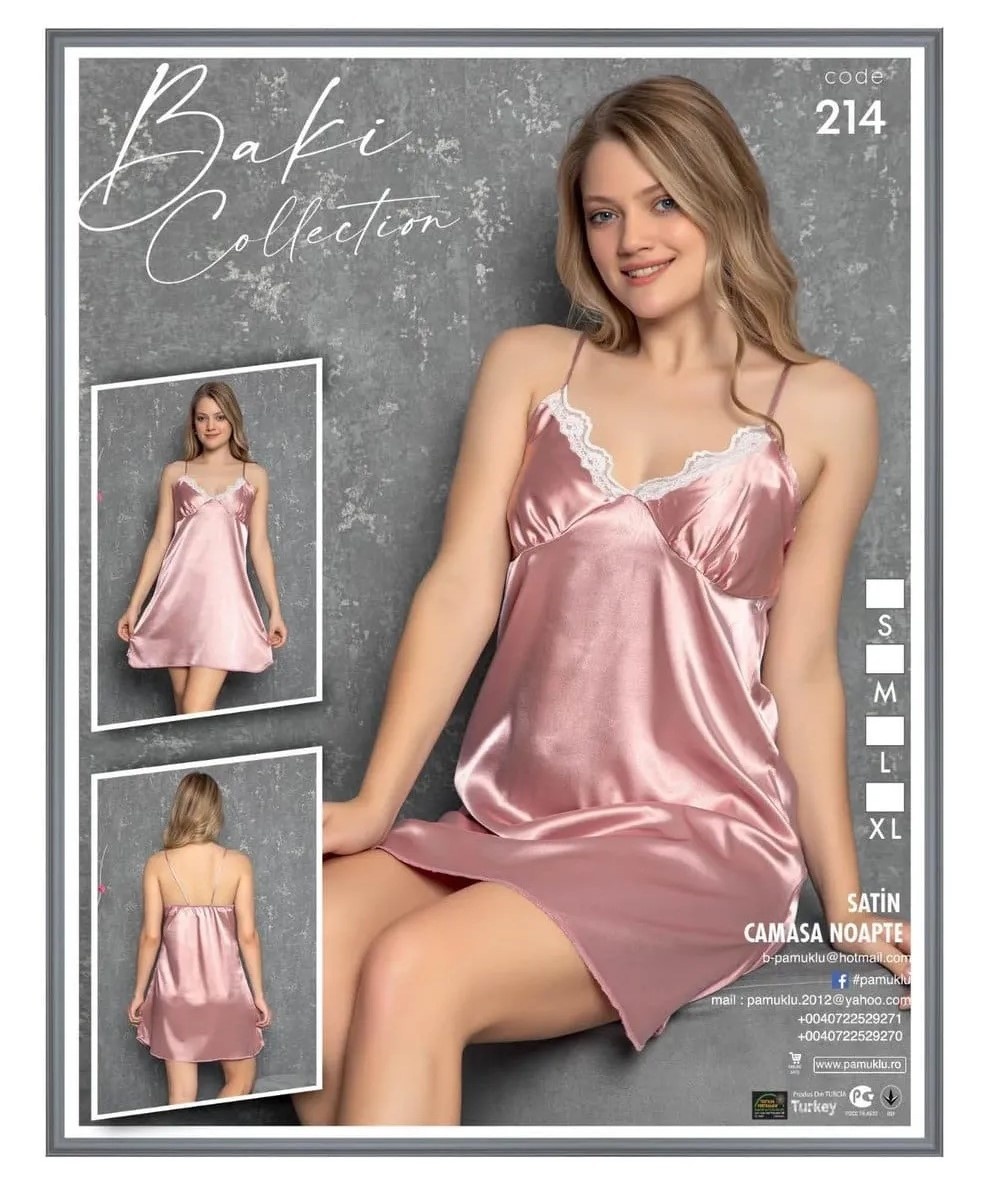 Furou satin Baki, cu Bretele Sutiri, Finisaj Dantela, Roz