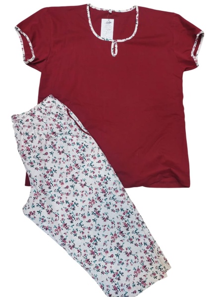 Pijama Dama Auritex, tipar Clasic, Maneca Scurta, MS 568 Bordo