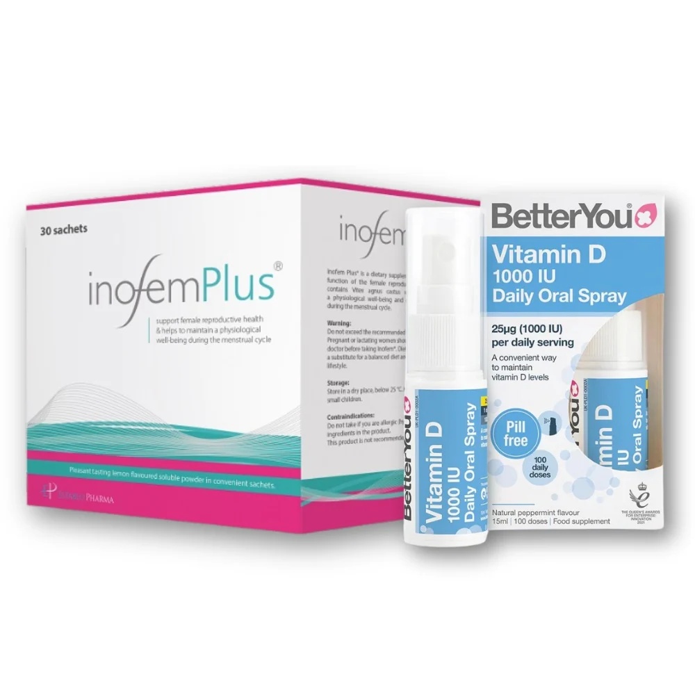 Inofem Plus x 30 plicuri + Betteryou Vitamina D1000 iu spray, Establo ...