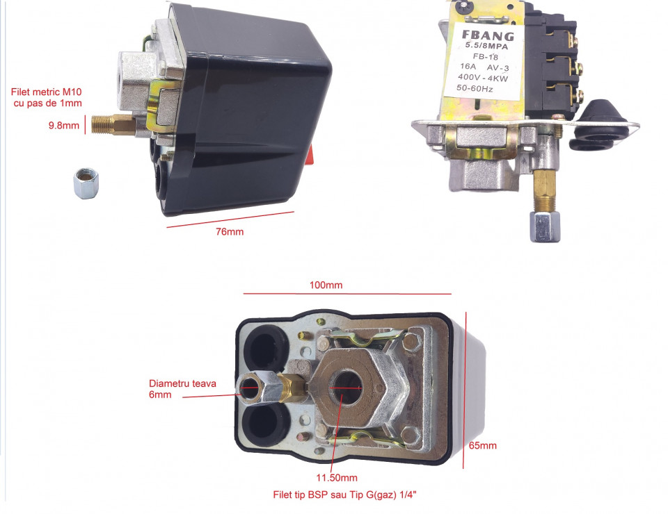 Presostat compresor de aer trifazic 3F 400V 16 A 6-8 bari NR.217