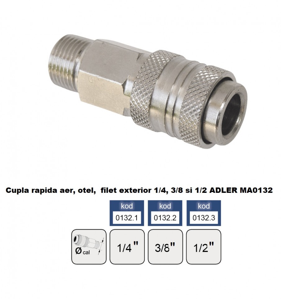 Cupla rapida aer, otel, filet exterior 1/4" ADLER MA0132.1
