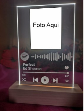 Candeeiro Spotify - Base Em Madeira Com LED