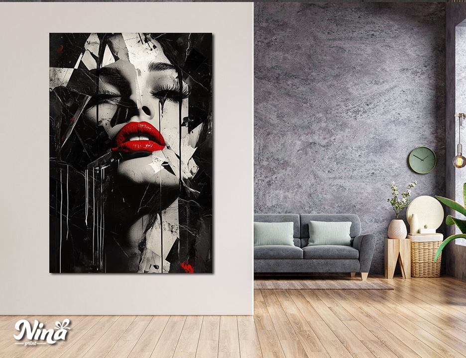 Moderne slike na platnu Devojka crvene usne ms174