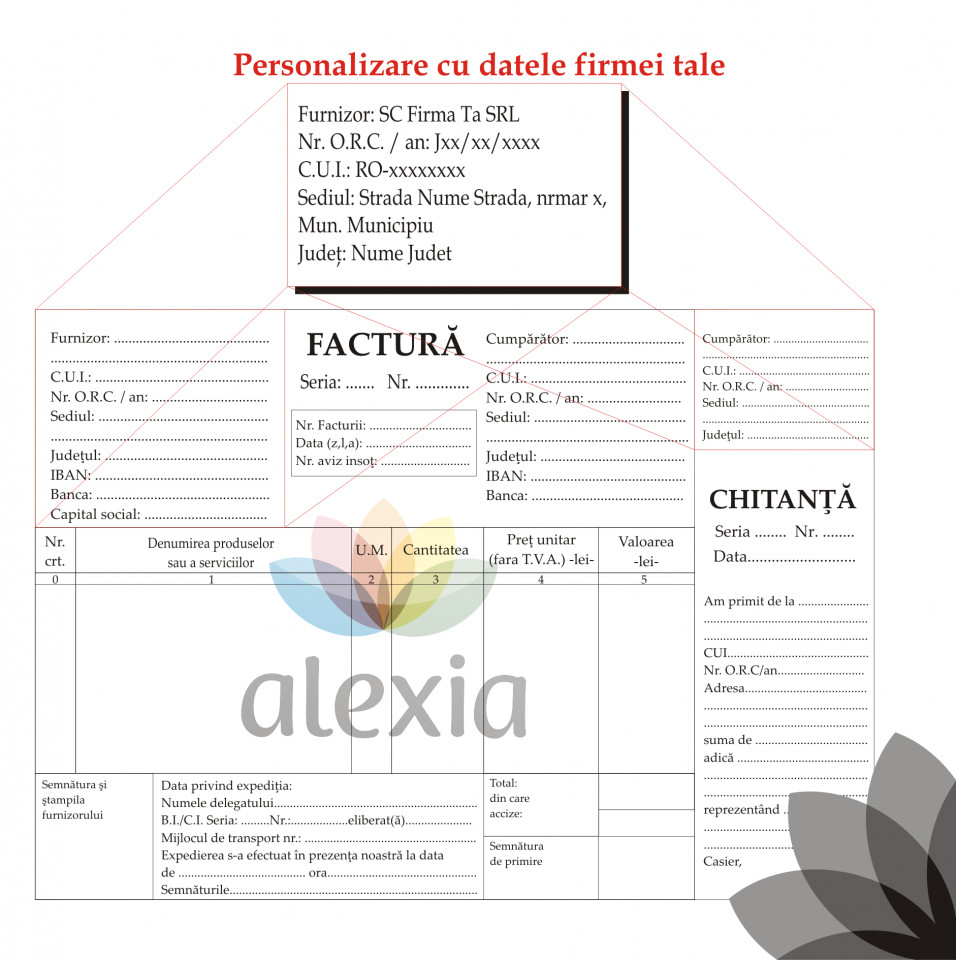 Facturier cu chitantier A5 personalizate