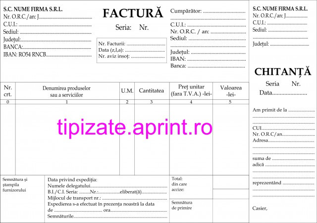 Facturier cu chitantier A5 personalizate