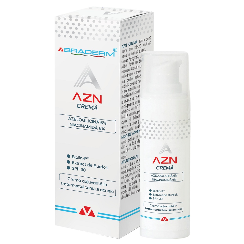 Crema antiacnee si rozacee cu SPF30 AZN, 30 ml, Braderm
