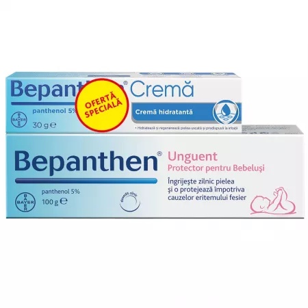 Pachet Bepanthen Unguent, 100 g + Bepanthen Crema, 30g, Bayer