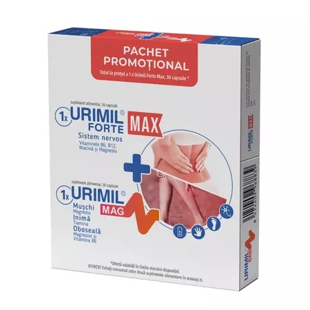 Pachet Urimil Forte Max 30 cps + Urimil Mag 30 cps , Naturpharma