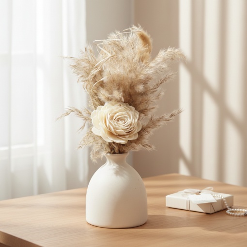 Aranjament floral White Glow H30cm – aranjament decorativ trandafir din ...