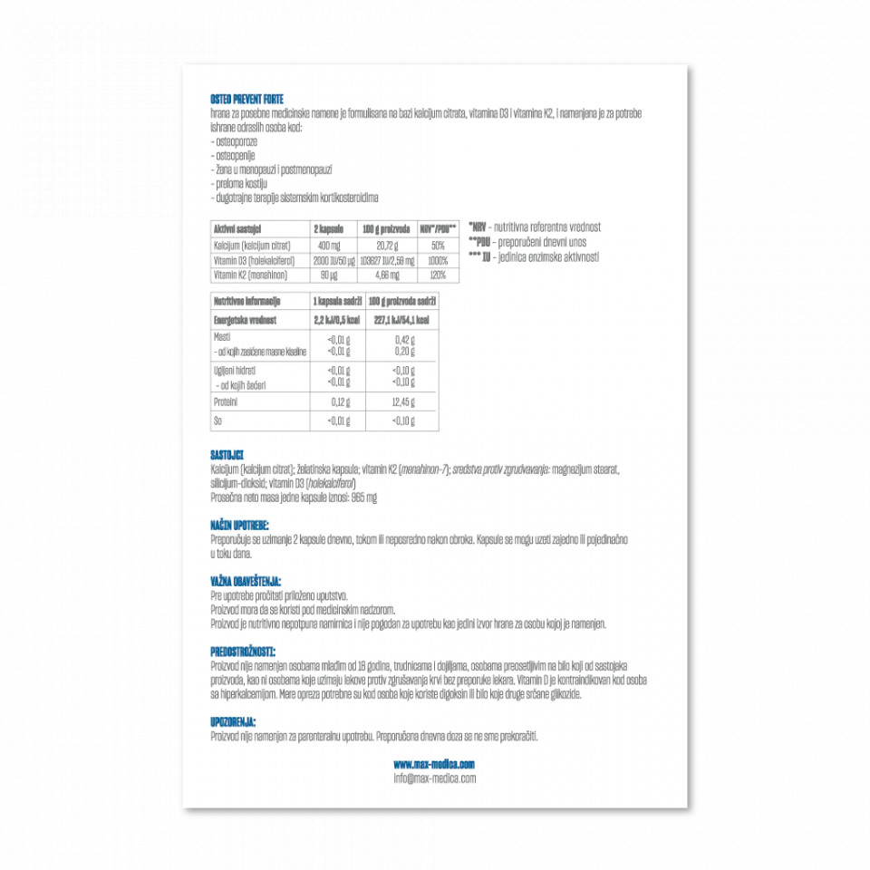 MAXMEDICA OSTEO PREVENT FORTE 60 KAPSULA
