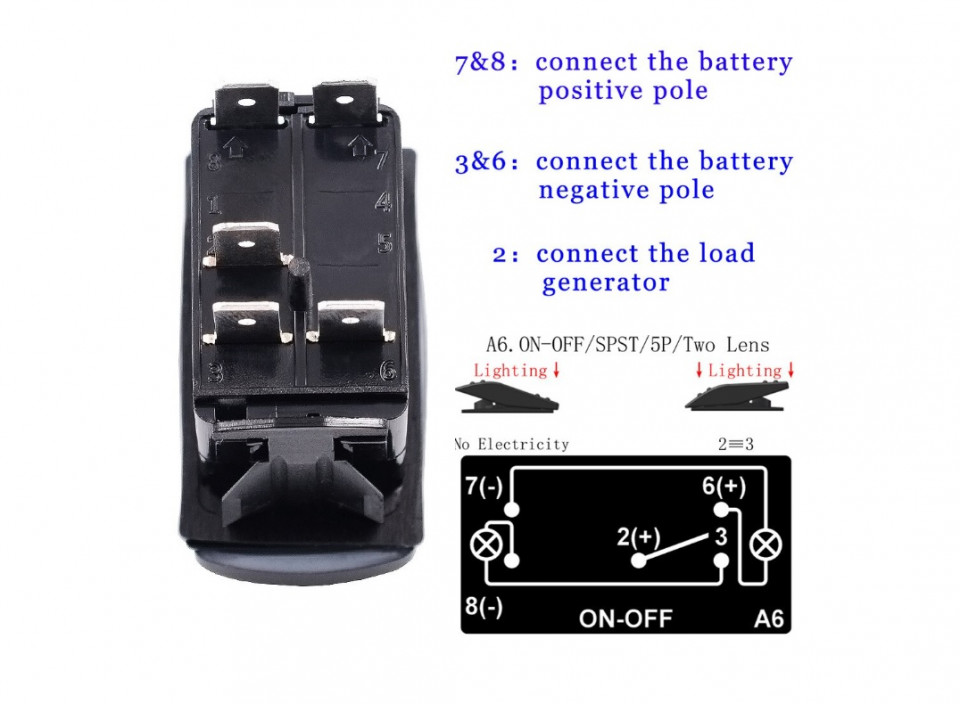 Buton Comutator, ON OFF, Auto, 12V 24V, cu LED Panou, Lumina Albastra ...