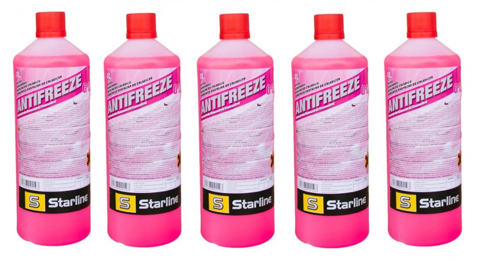 Pachet 5L Antigel auto Concentrat G12 roz, 5 bidoane x 1L
