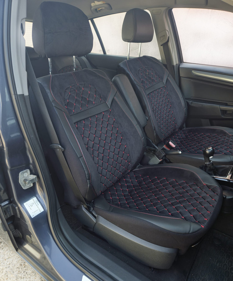 Set huse scaune auto universale, piele ecologica neagra cu velur negru ...