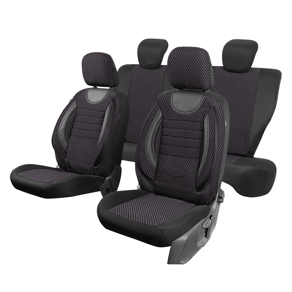 Set huse scaune auto universale, negru cu gri, piele ecologica cu ...