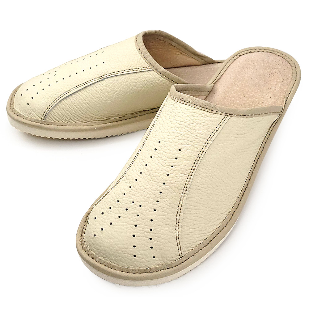 Papuci de Casa din Piele cu Talpa Groasa Marca Lim Art Model 'Ivory ...