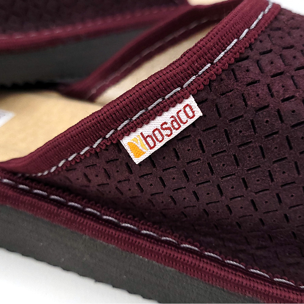 Papuci de Casa din Piele cu Talpa Groasa Marca Bosaco Model 'Majestic Wine'