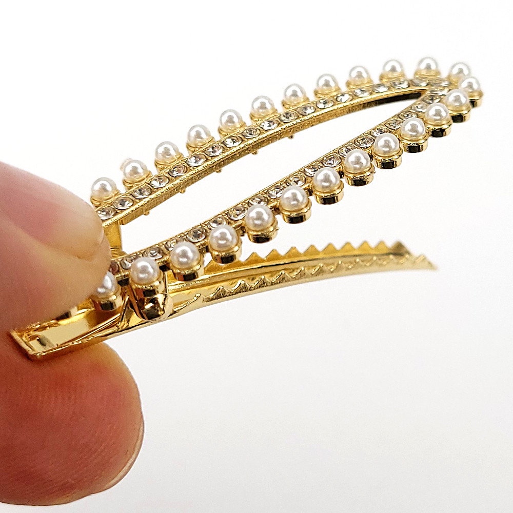 Agrafa de Păr cu Perle si Strasuri, Model 'Golden Sparkle'