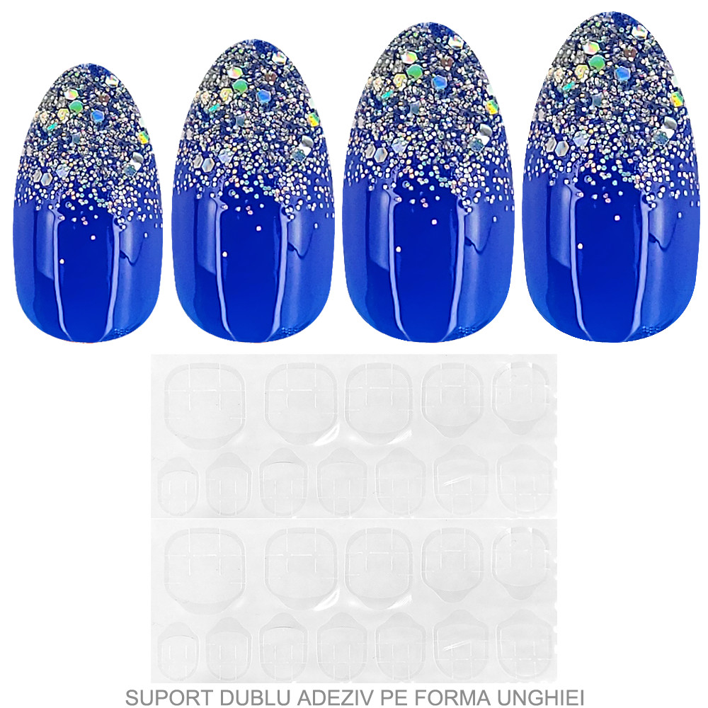 Set 24 Unghii Reutilizabile cu Manichiura Instant, Forma Migdala ...