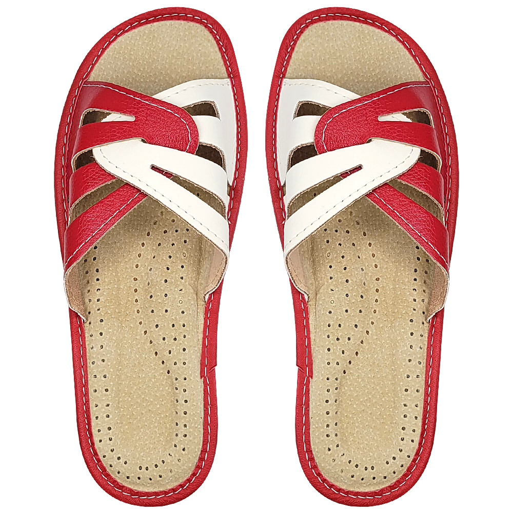 Papuci de Casa din Piele Marca Tylbut Model 'Drusilla' Red/White